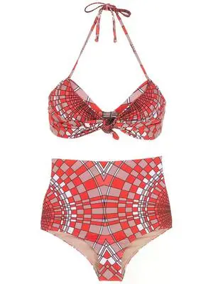 AMIR SLAMA Geometric Print Bikini Set - Red