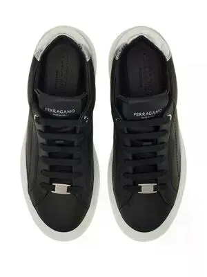FERRAGAMO Logo-patch Leather Sneakers - Black