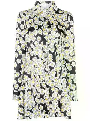 Natasha Zinko Daisy-print Pleated Shirt Dress - Black
