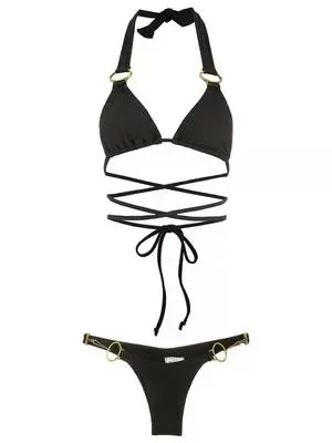 AMIR SLAMA Ribbed Tie Around Bikini - Black