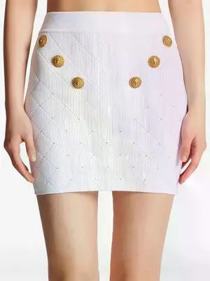 Balmain 6-button Fine-knit Mini Skirt - White
