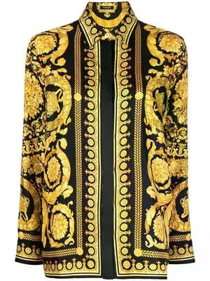 Versace Barocco Print Silk Shirt - Black