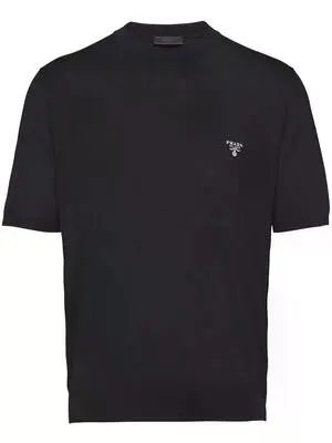 Prada Crew Neck Wool Jumper With Embroidered Logo
