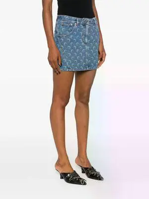 MARINE SERRE Crescent Moon Print Denim Mini Skirt