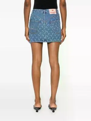 MARINE SERRE Crescent Moon Print Denim Mini Skirt