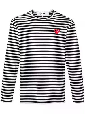 Play Comme Des Garcon Heart-patch Striped T-shirt - Black