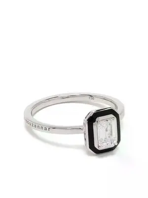 SELIM MOUZANNAR 18kt White Gold Mina Diamond And Enamel Ring - Silver