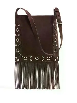 Valentino Garavani Nellcôte Suede Shoulder Bag With Studs And Fringe - Brown