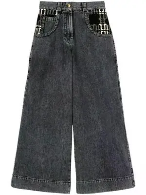 Palm Angels Monogram-pattern Wide-leg Jeans