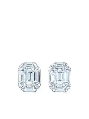 Kwiat 18kt White Gold Diamond Starburst Stud Earrings - Silver