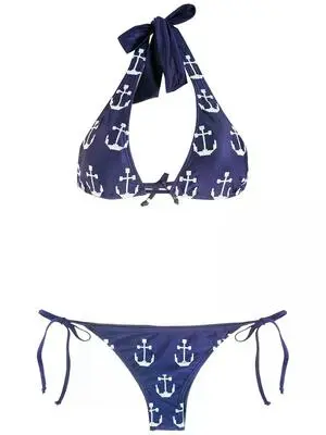 AMIR SLAMA Tie-fastening Printed Bikini Set - Blue