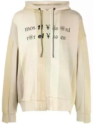 MOSTLY HEARD RARELY SEEN Spliced Text Long-sleeve Hoodie - Neutrals