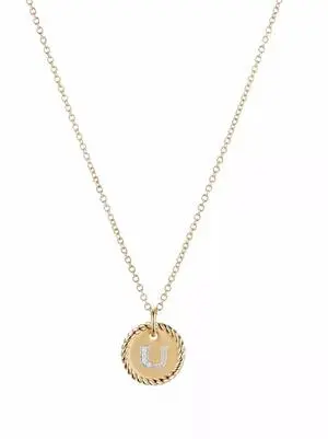 David Yurman 18kt Yellow U Initial Diamond Necklace - Gold