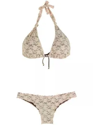 AMIR SLAMA Lace Triangle Bikini Set - Neutrals