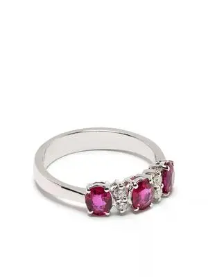 LEO PIZZO 18kt White Gold Diamond And Ruby Eternity Band Ring - Silver