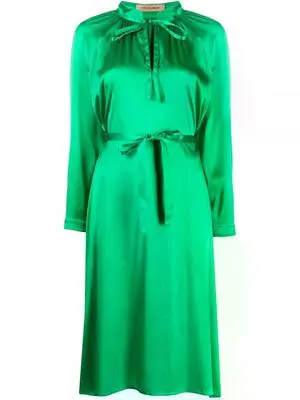 YVES SALOMON Satin-finish Tied-waist Dress - Green