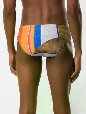 AMIR SLAMA Eco Print High-leg Swimming Trunks