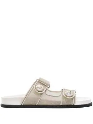 JIMMY CHOO Fayence Metallic Mesh Slides With Pearl Embellishment - Neutrals