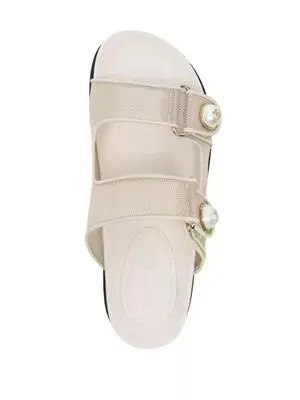 JIMMY CHOO Fayence Metallic Mesh Slides With Pearl Embellishment - Neutrals