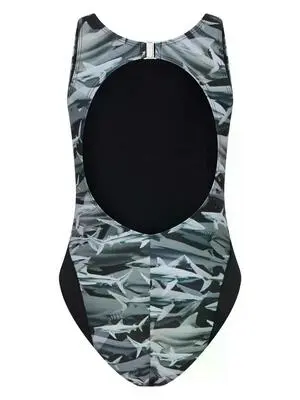 LET'S SWIM Shark-print Open Back Swimsuit