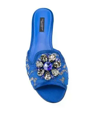 Dolce & Gabbana Bianca Gem Embellished Lace Sandals - Blue