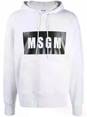 MSGM Logo-print Cotton Hoodie - Grey