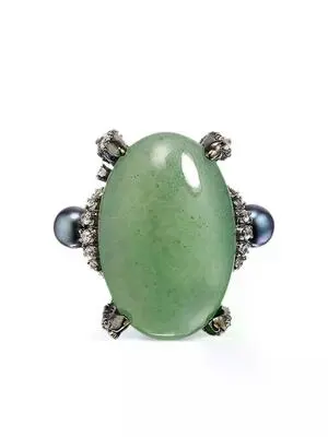 ANABELA CHAN 18kt White Gold, Jade, Pearl And Topaz Matrix Ring - Green