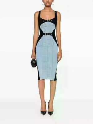 MUGLER Paneled Denim Midi Dress - Blue