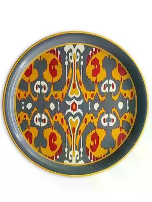 LES-OTTOMANS Abstract-print Hand-painted Tray - Grey