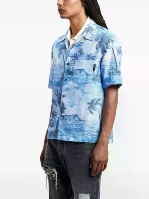 Palm Angels Sunset-print Linen-blend Shirt - Blue