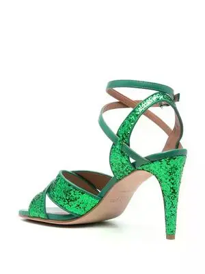 Red Valentino Glitter-embellished Open-toe Sandals - Green