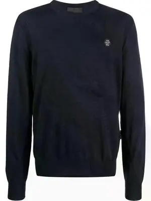 Philipp Plein Logo Patch Merino Wool Jumper - Blue