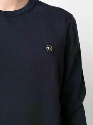 Philipp Plein Logo Patch Merino Wool Jumper - Blue