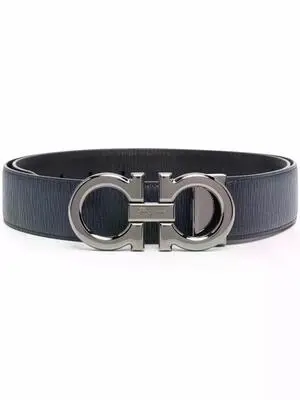 FERRAGAMO Gancini Buckle Leather Belt - Blue