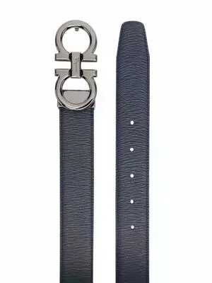 FERRAGAMO Gancini Buckle Leather Belt - Blue