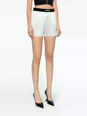 TOM FORD Logo-waistband Satin Shorts - Neutrals