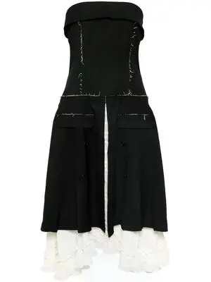 Rokh Lace Detailed Strapless Dress - Black