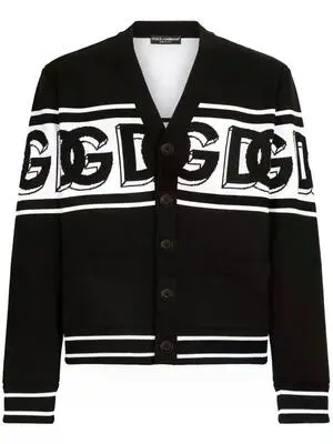 Dolce & Gabbana Logo-intarsia V-neck Cardigan - Black