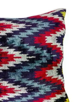 LES-OTTOMANS Jacquard Velvet Cushion - Red