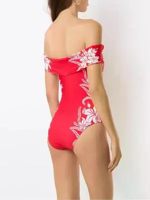 AMIR SLAMA Floral Off-shoulder One-piece Swimsuit