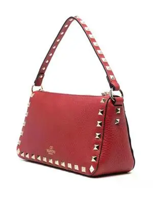 Valentino Garavani Small Rockstud Grainy Calfskin Leather Bag - Red