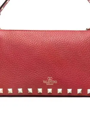 Valentino Garavani Small Rockstud Grainy Calfskin Leather Bag - Red