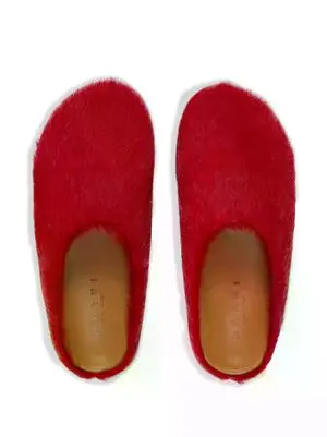 Marni Fussbett Sabot Calf-hair Slippers - Red