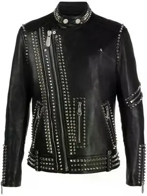 Philipp Plein Rockstud Embellished Leather Biker Jacket