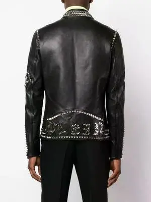 Philipp Plein Rockstud Embellished Leather Biker Jacket