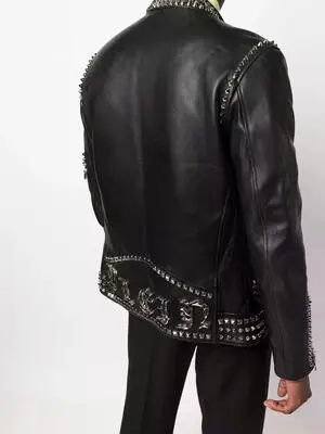 Philipp Plein Rockstud Embellished Leather Biker Jacket