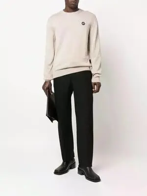 Philipp Plein Logo Patch Merino Wool Jumper - Neutrals
