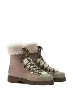 SCAROSSO Lace-up Shearling-lined Combat Boots