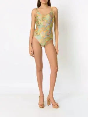 AMIR SLAMA Palm Leaf Print Swimsuit