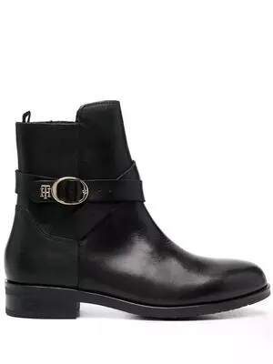 Tommy Hilfiger Buckle-detail Leather Ankle Boots - Black